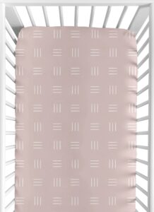 sweet jojo designs mauve and white boho mudcloth girl fitted crib sheet baby or toddler bed nursery - pink dusty rose bohemian woodland tribal southwest mud cloth hatch triple line