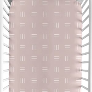 Sweet Jojo Designs Mauve and White Boho Mudcloth Girl Fitted Crib Sheet Baby or Toddler Bed Nursery - Pink Dusty Rose Bohemian Woodland Tribal Southwest Mud Cloth Hatch Triple Line