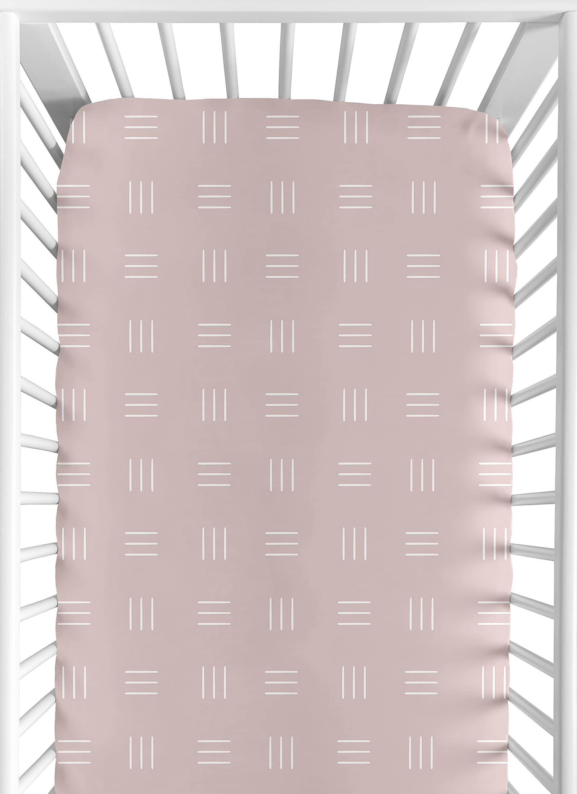 Sweet Jojo Designs Mauve and White Boho Mudcloth Girl Fitted Crib Sheet Baby or Toddler Bed Nursery - Pink Dusty Rose Bohemian Woodland Tribal Southwest Mud Cloth Hatch Triple Line