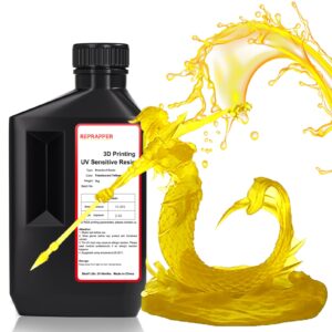 reprapper translucent yellow 3d printer resin, 405nm fast uv-curing 1kg transparent yellow standard resin, 3d printing resin photopolymer sensitive resin for lcd printer, clear yellow 1000g