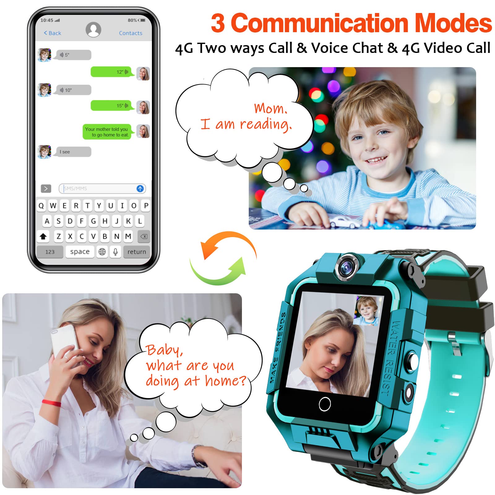 cjc Smart Watch for Kids with GPS Tracker, Phone Watch with Video Chat 3 Way Call,Camera Watch,1.4" Touchscreen Girls Boys Phone Watch 3-15 Years Child w SIM Card (Green)