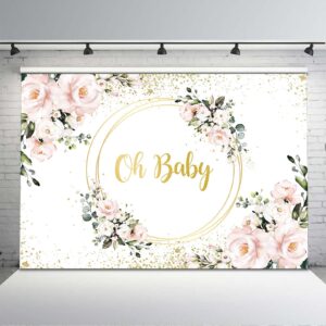 avezano blush floral baby shower backdrop pink flower gold dots baby shower background flowers baby shower decorations for girls (7x5)