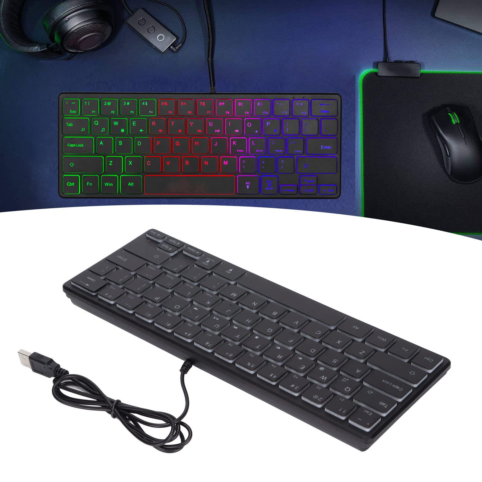 CUIFATI Wired Gaming Keyboard, Abs Material, 3 Kinds of Backlight Effects, Can Be Carried Around, and Can Save Table Space.