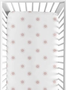 sweet jojo designs white and pink boho sun girl fitted crib sheet baby or toddler bed nursery - mauve dusty rose bohemian celestial sky desert sunshine outdoors nature