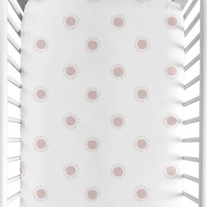 Sweet Jojo Designs White and Pink Boho Sun Girl Fitted Crib Sheet Baby or Toddler Bed Nursery - Mauve Dusty Rose Bohemian Celestial Sky Desert Sunshine Outdoors Nature