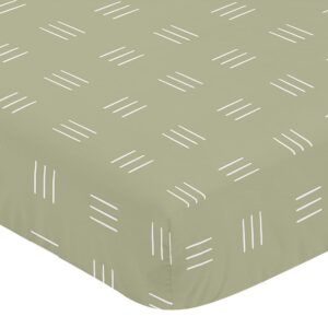 Sweet Jojo Designs Sage Green Boho Mudcloth Boy or Girl Fitted Crib Sheet Baby or Toddler Bed Nursery - White Bohemian Woodland Tribal Southwest Mud Cloth Hatch Gender Neutral Triple Line