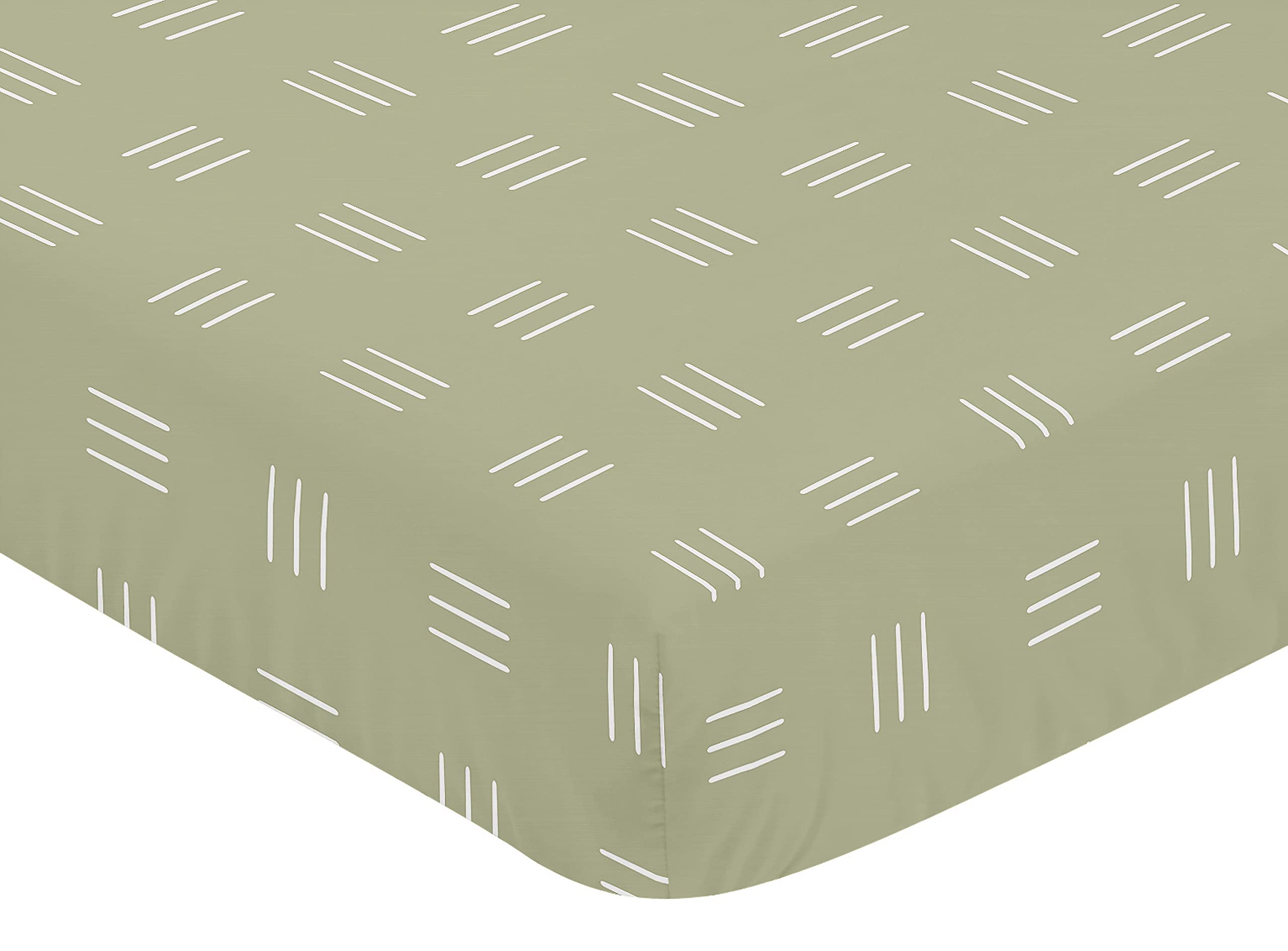 Sweet Jojo Designs Sage Green Boho Mudcloth Boy or Girl Fitted Crib Sheet Baby or Toddler Bed Nursery - White Bohemian Woodland Tribal Southwest Mud Cloth Hatch Gender Neutral Triple Line