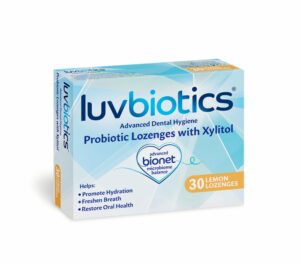 luv biotics lemon lozenges with oral probiotics, xylitol & aloe vera - 30 lozenges