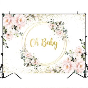 Avezano Blush Floral Baby Shower Backdrop Pink Flower Gold Dots Baby Shower Background Flowers Baby Shower Decorations for Girls (7x5)