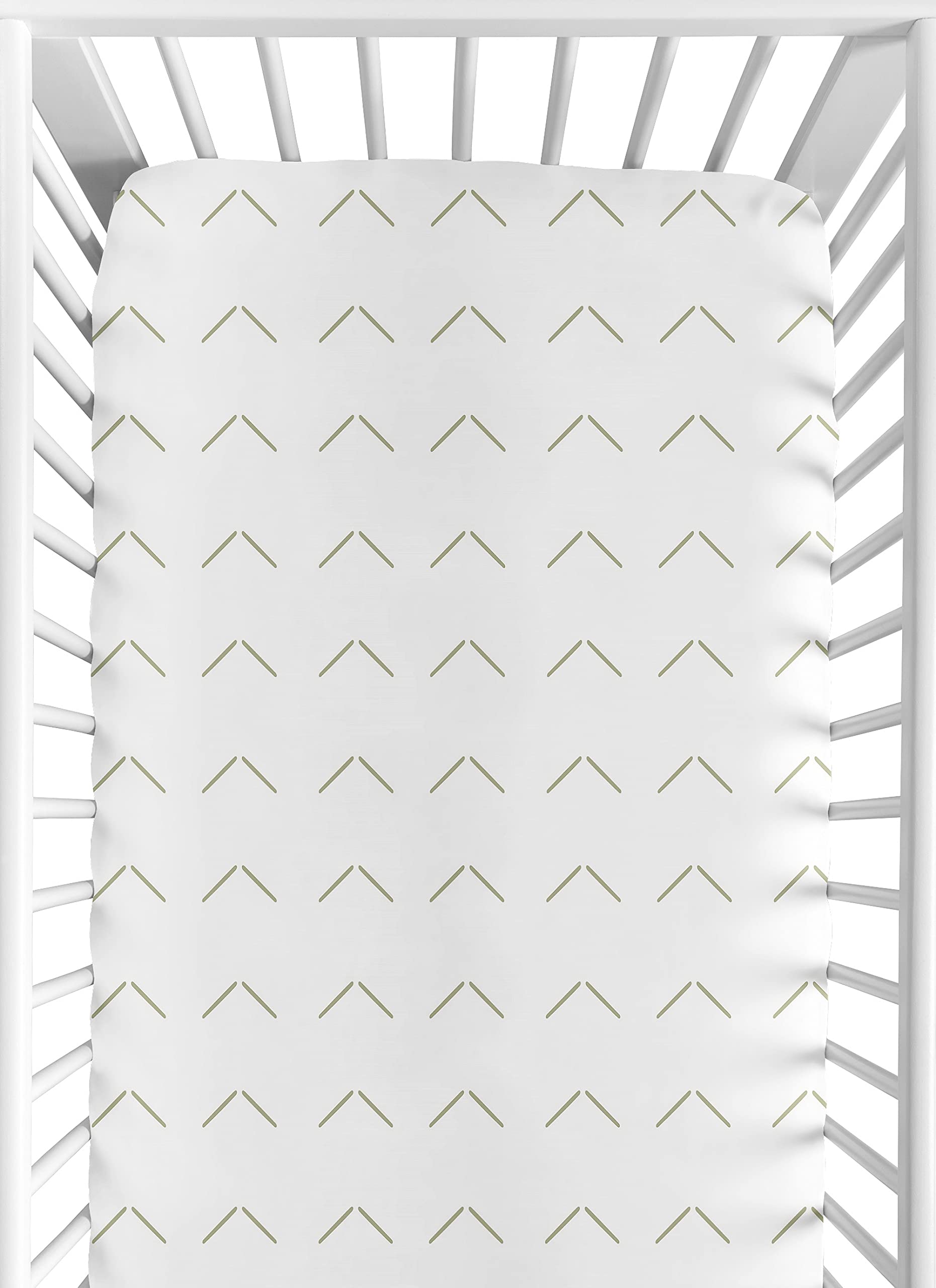 Sweet Jojo Designs White and Green Boho Arrow Boy or Girl Fitted Crib Sheet Baby or Toddler Bed Nursery - Sage Bohemian Tribal Southwest Chevron Geometric Herringbone Woodland Gender Neutral