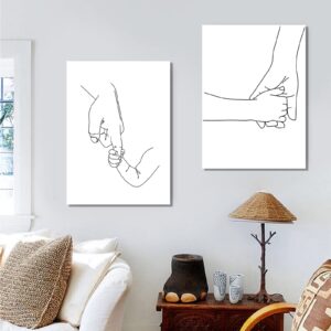 Mom & Baby Hands Line Art Prints Fashion Women Art Print Newborn Gifts Line Prints for Wall Decor Black And White Line Art Wall Decor Family Love Canvas Wall Art for Nursery Kids Room Decor Framed