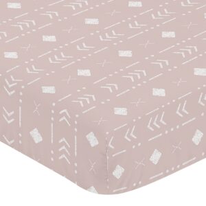 Sweet Jojo Designs Mauve and White Boho Tribal Mudcloth Girl Fitted Crib Sheet Baby or Toddler Bed Nursery - Pink Dusty Rose Woodland Bohemian Southwest Geometric Arrow Aztec Mud Cloth, White, Size