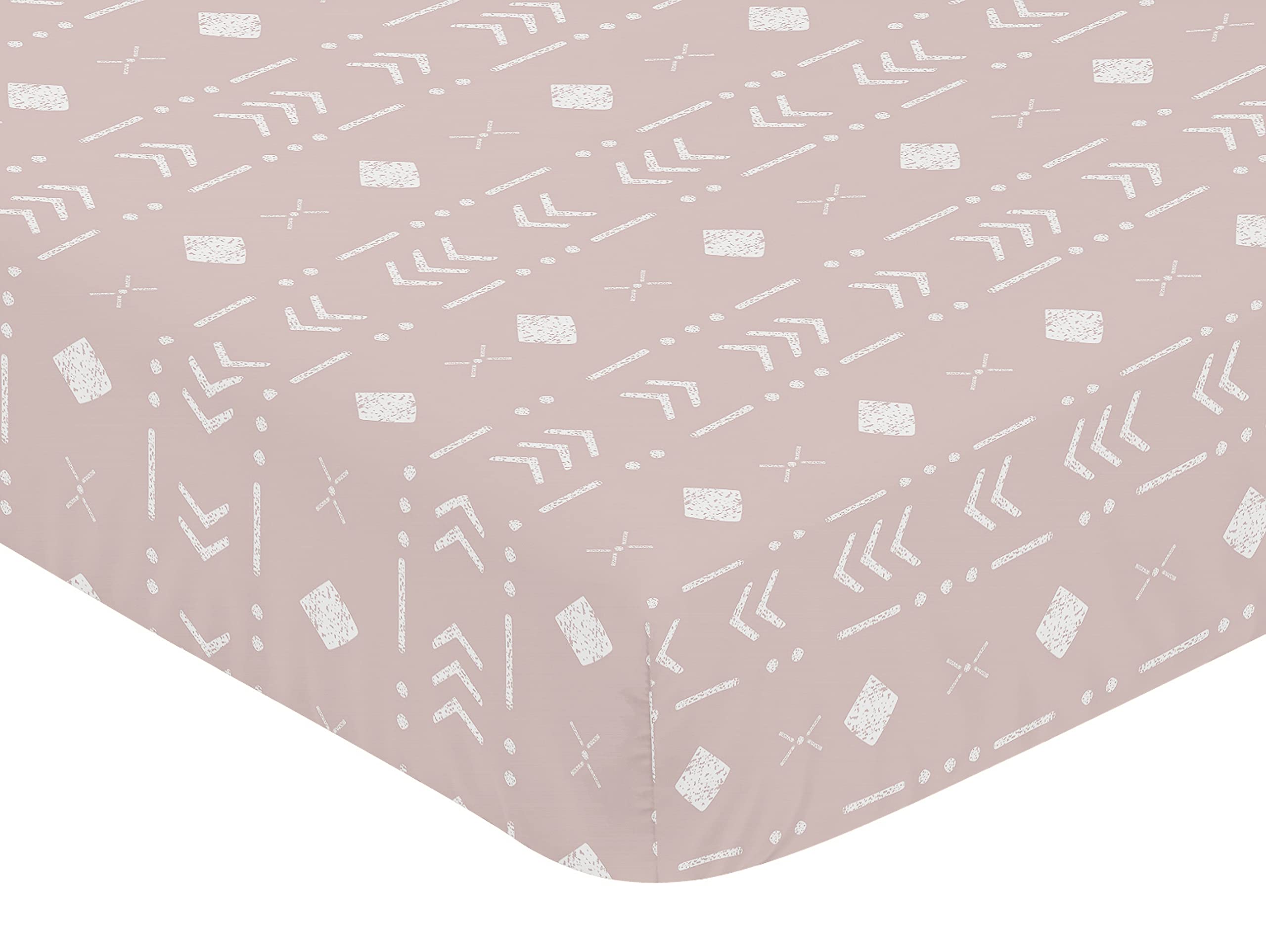 Sweet Jojo Designs Mauve and White Boho Tribal Mudcloth Girl Fitted Crib Sheet Baby or Toddler Bed Nursery - Pink Dusty Rose Woodland Bohemian Southwest Geometric Arrow Aztec Mud Cloth, White, Size