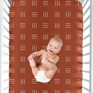 Sweet Jojo Designs Rust and White Boho Mudcloth Boy or Girl Fitted Crib Sheet Baby or Toddler Bed Nursery - Orange Bohemian Woodland Tribal Southwest Mud Cloth Hatch Gender Neutral Triple Line