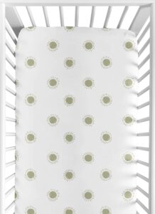 sweet jojo designs white and sage boho sun boy or girl fitted crib sheet baby or toddler bed nursery - green bohemian celestial sky desert sunshine outdoors nature gender neutral