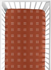 sweet jojo designs rust and white boho mudcloth boy or girl fitted crib sheet baby or toddler bed nursery - orange bohemian woodland tribal southwest mud cloth hatch gender neutral triple line