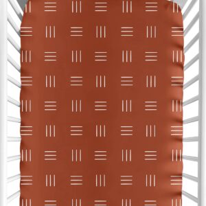 Sweet Jojo Designs Rust and White Boho Mudcloth Boy or Girl Fitted Crib Sheet Baby or Toddler Bed Nursery - Orange Bohemian Woodland Tribal Southwest Mud Cloth Hatch Gender Neutral Triple Line