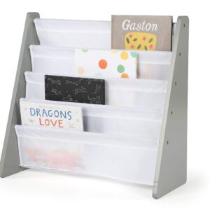 Humble Crew Grey Kids Wood Table, 2 Chairs and 4 Tier Book Rack Set