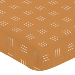 Sweet Jojo Designs Pumpkin Boho Mudcloth Boy or Girl Fitted Crib Sheet Baby or Toddler Bed Nursery - Orange and White Bohemian Woodland Tribal Southwest Mud Cloth Hatch Gender Neutral Triple Line