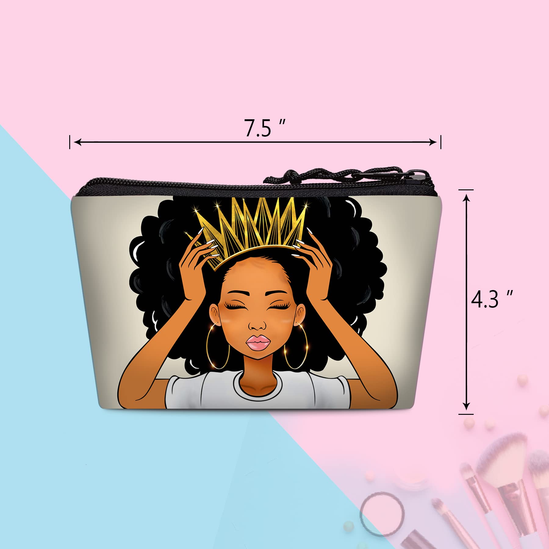 BDAWQUG 2 Pieces Makeup Bag Accessories Pouch Black Queen Afro Melanin Art Travel Toiletry Bag Reusable Cosmetic Organizer for Women Afro Gifts