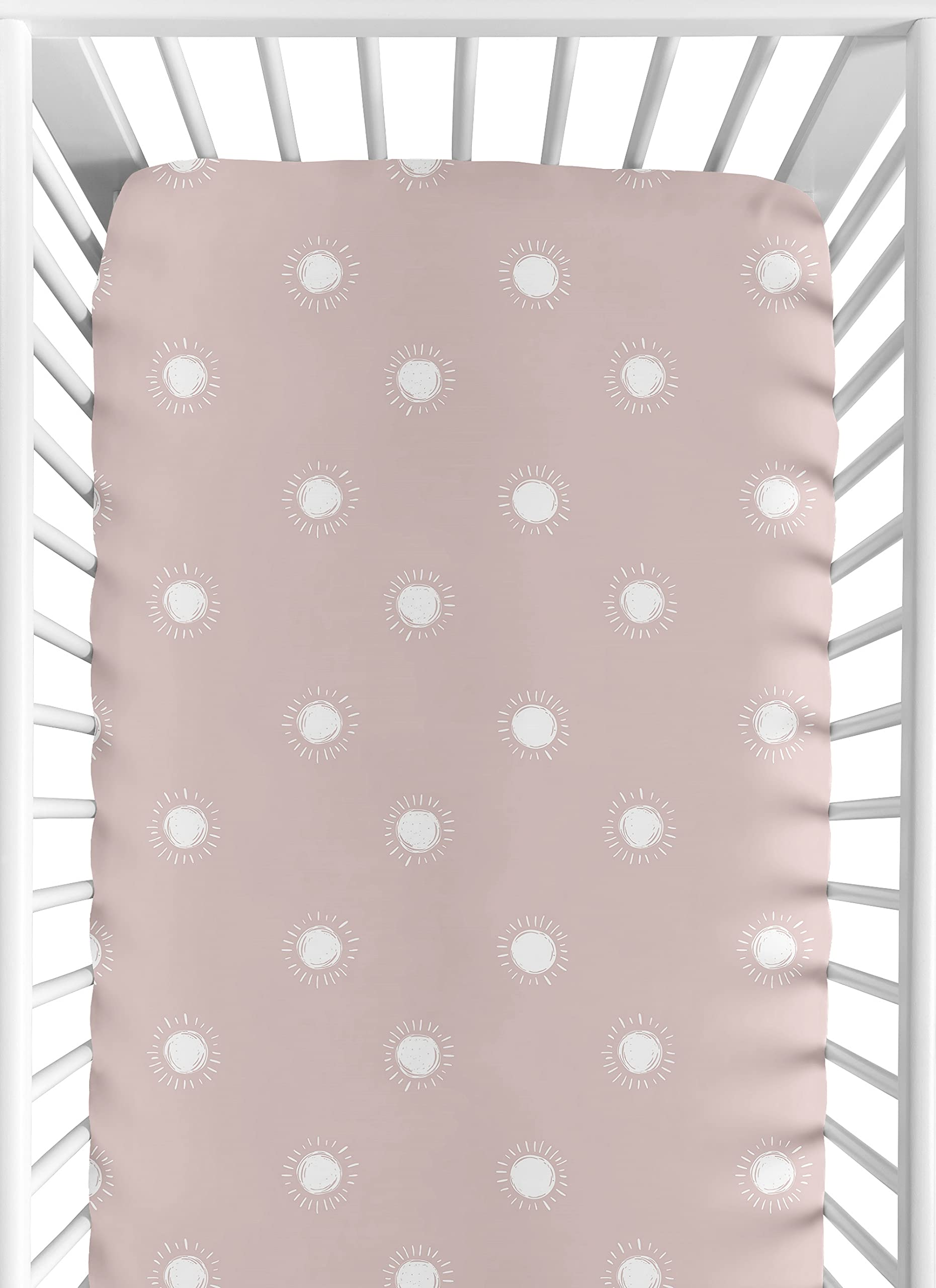 Sweet Jojo Designs Mauve and White Boho Sun Girl Fitted Crib Sheet Baby or Toddler Bed Nursery - Pink Dusty Rose Bohemian Celestial Sky Desert Sunshine Outdoors Nature