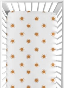 sweet jojo designs white and orange boho sun boy or girl fitted crib sheet baby or toddler bed nursery - pumpkin bohemian celestial sky desert sunshine outdoors nature gender neutral