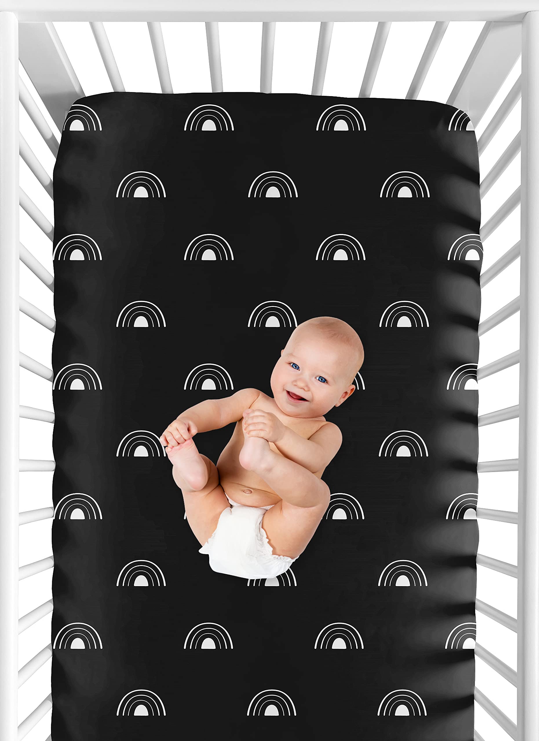 Sweet Jojo Designs Black and White Boho Rainbow Boy or Girl Fitted Crib Sheet Baby or Toddler Bed Nursery - White and Black Bohemian Celestial Sky Outdoors Nature Gender Neutral