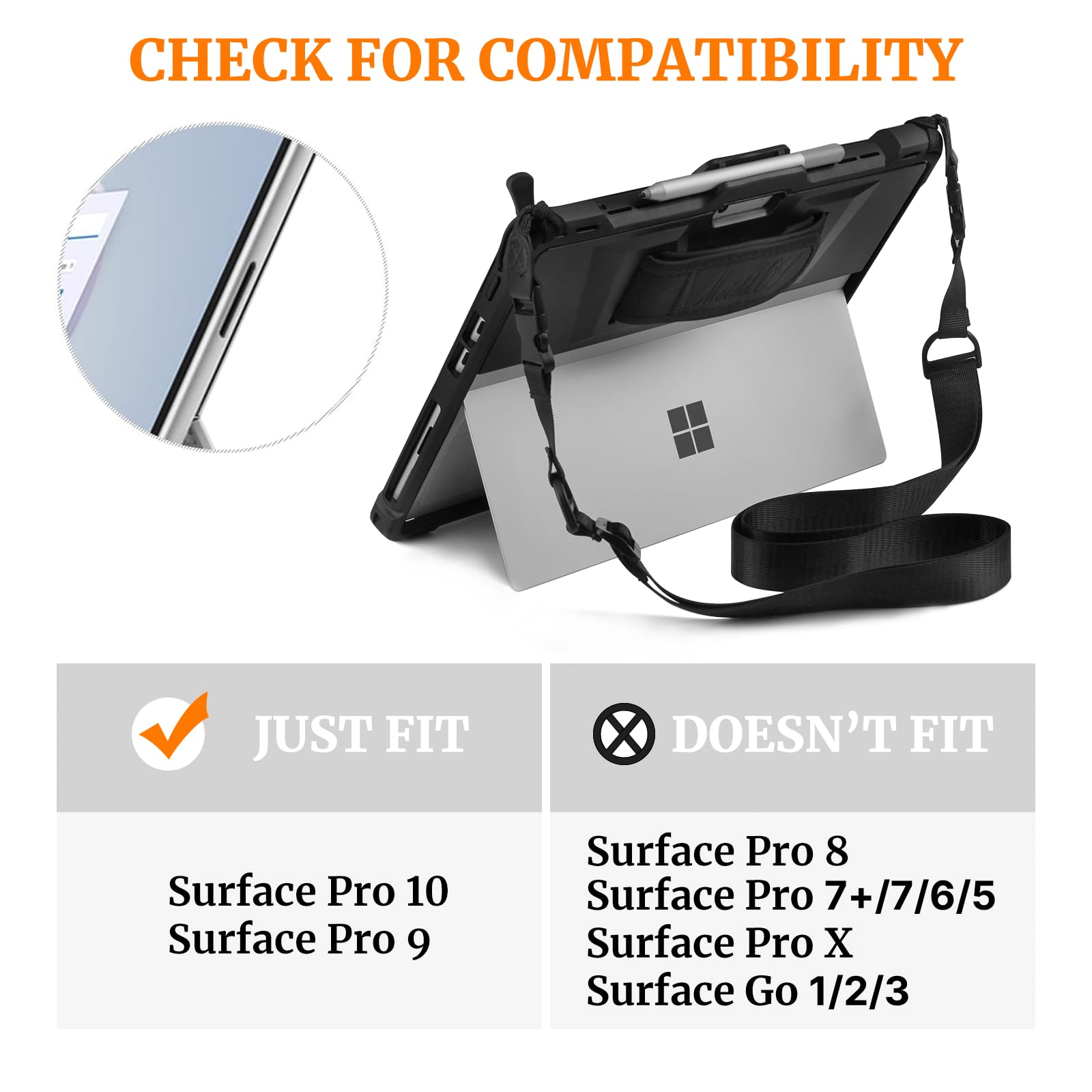 Maiddos Microsoft Surface Pro 11/10/9 Case with Hand & Shoulder Strap, Pen Holder, Compatible with Type Cover Keyboard Rugged Protective Cover