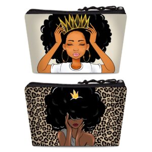 bdawqug 2 pieces makeup bag accessories pouch black queen afro melanin art travel toiletry bag reusable cosmetic organizer for women afro gifts