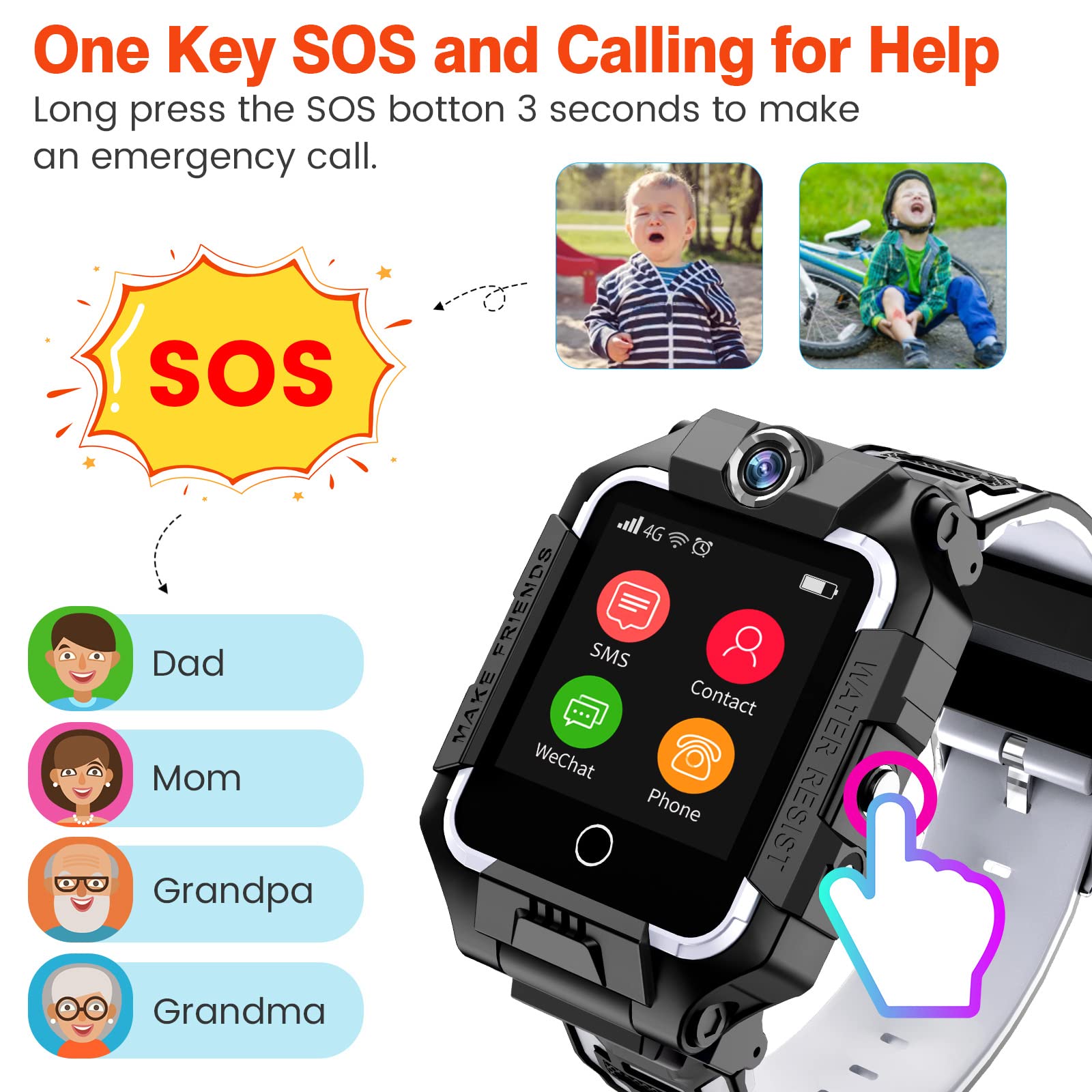 4G Smart watch for Kids, Phone Watch w GPS Tracker Watch 3-way Call Camera Video Chat Pedometer,SOS,1.4" Touch Screen WiFi Toddler Wrist Watch Boys Girls Smartphone for 3-15 Years Old Child (w SIM)