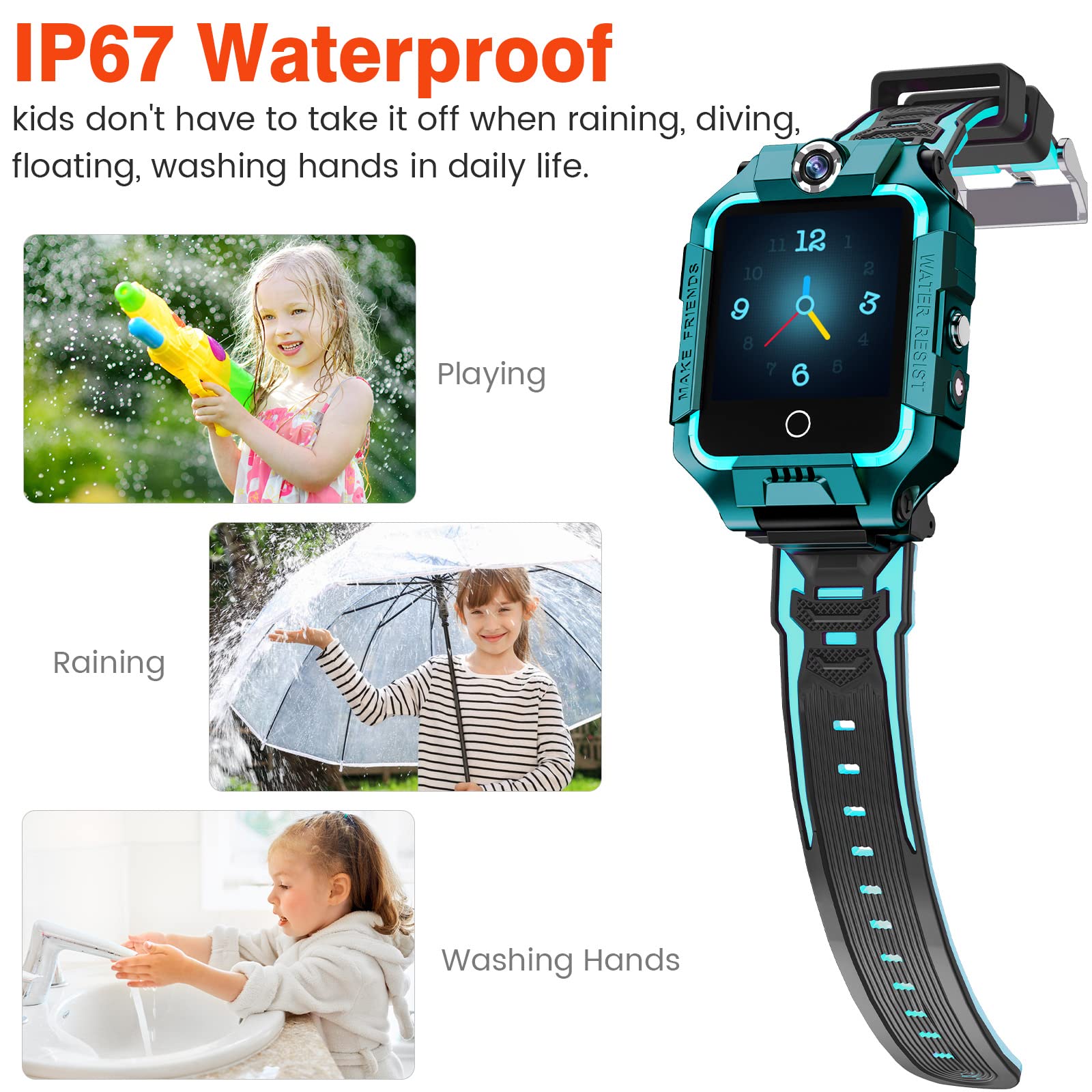 cjc Smart Watch for Kids with GPS Tracker, Phone Watch with Video Chat 3 Way Call,Camera Watch,1.4" Touchscreen Girls Boys Phone Watch 3-15 Years Child w SIM Card (Green)