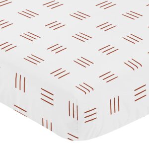 Sweet Jojo Designs White and Rust Boho Mudcloth Boy or Girl Fitted Crib Sheet Baby or Toddler Bed Nursery - Orange Bohemian Woodland Tribal Southwest Mud Cloth Hatch Gender Neutral Triple Line