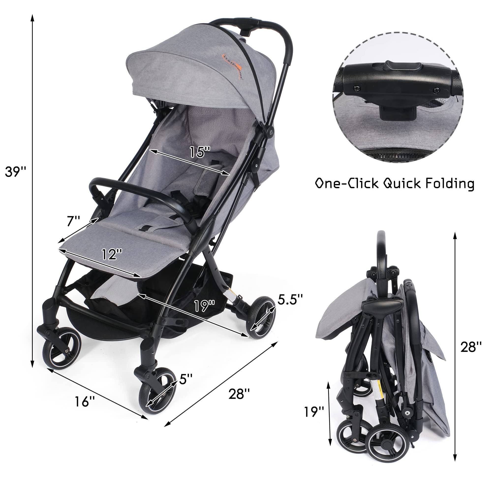 COLOR TREE Lightweight Baby Stroller Compact Toddler Travel Stroller for Airplane Compact Stroller for Infants All-Terrain with Adjustable Canopy and Reclining Seat One-Hand Gravity Fold