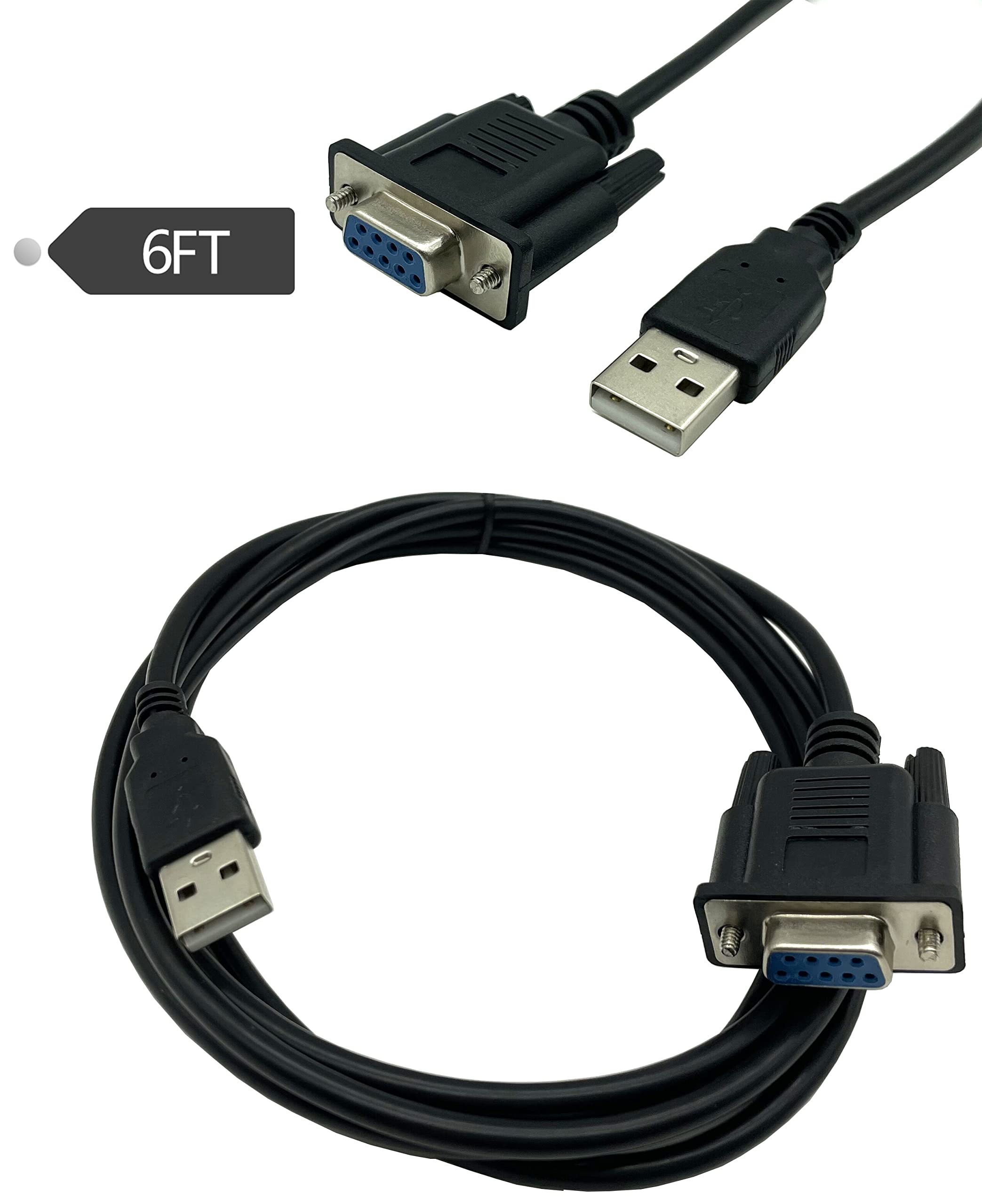 Dafensoy USB to RS232 Serial Adapter, USB A Male to DB9 Pin Female Serial Converter Cable,Suitable for Connecting Computers and Various Serial Devices - Black 1.8M/6Feet