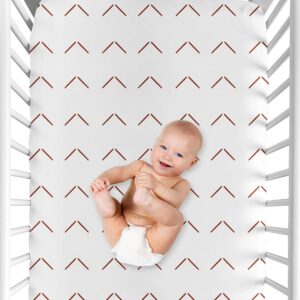 Sweet Jojo Designs White and Rust Boho Arrow Boy or Girl Fitted Crib Sheet Baby or Toddler Bed Nursery - Orange Bohemian Tribal Southwest Chevron Geometric Herringbone Woodland Gender Neutral