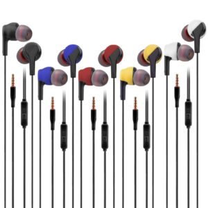 xinliang wired earbuds with microphone 5 pack 3.5mm in-ear earphones with microphone for laptop, tangle free earbuds for chromebook, android, ios, mp3, cheap earbuds for kids school students