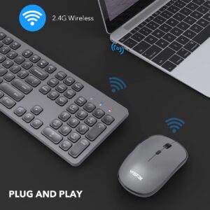 Wireless Keyboard and Mouse Silent Compact Full-Size Keyboard with Responsive Keys Slim Design Noiseless 2.4G Keyboard Mouse Set Battery Powered, Cordless Combo for Mac, Computer, PC, Chromebook Grey