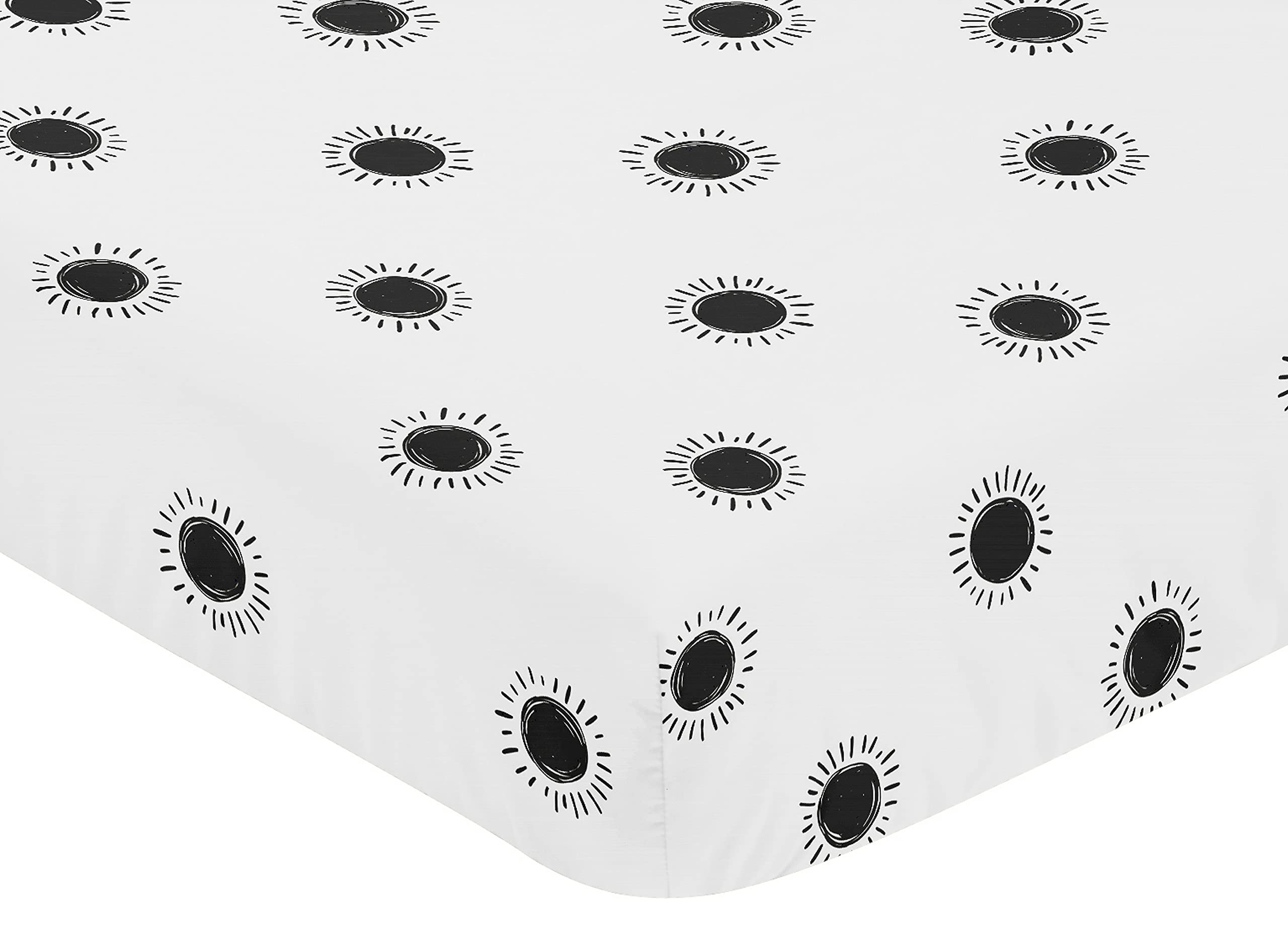 Sweet Jojo Designs White and Black Boho Sun Boy or Girl Fitted Crib Sheet Baby or Toddler Bed Nursery - Black and White Bohemian Celestial Sky Desert Sunshine Outdoors Nature Gender Neutral