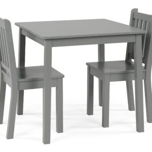 Humble Crew Grey Kids Wood Table, 2 Chairs and 4 Tier Book Rack Set