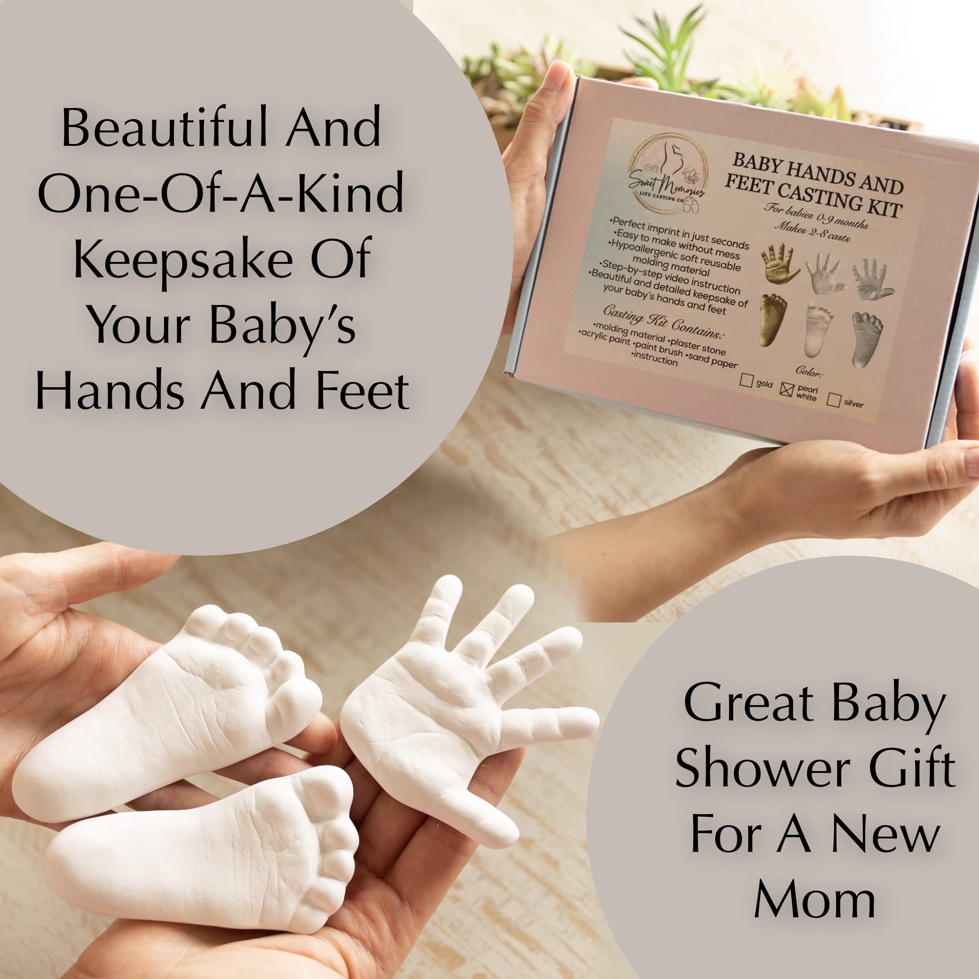 Sweet Memories Baby Hands and Feet Casting kit for Babies 0-9 Months, Makes 2-8 Casts - DIY Hand and Footprint Keepsake, Infant Imprints, New mom Baby Shower Christmas Gift