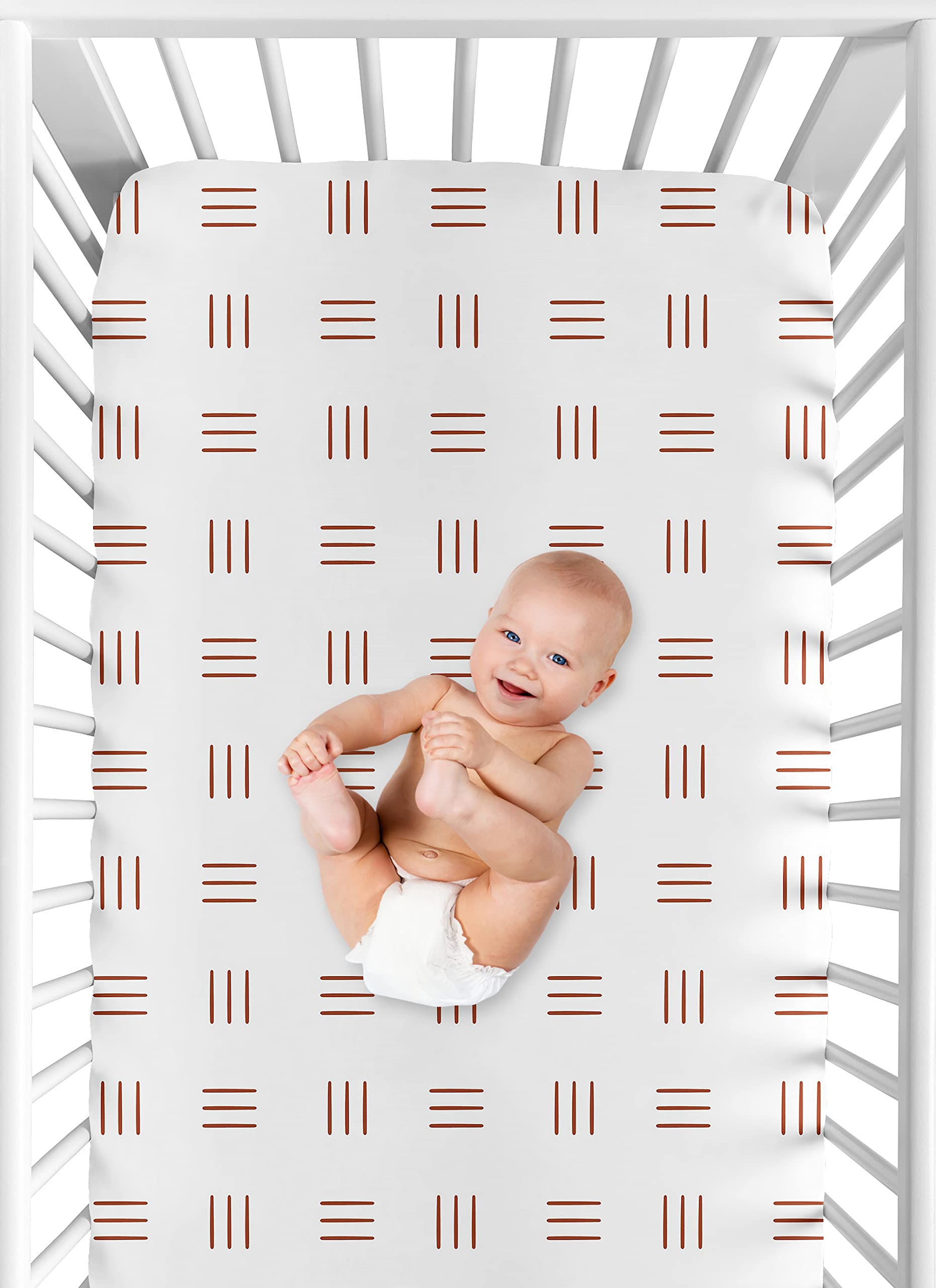 Sweet Jojo Designs White and Rust Boho Mudcloth Boy or Girl Fitted Crib Sheet Baby or Toddler Bed Nursery - Orange Bohemian Woodland Tribal Southwest Mud Cloth Hatch Gender Neutral Triple Line