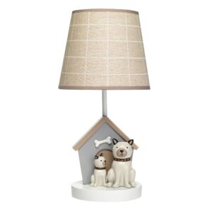 lambs & ivy bow wow gray/beige dogs/puppies nursery lamp with shade & bulb