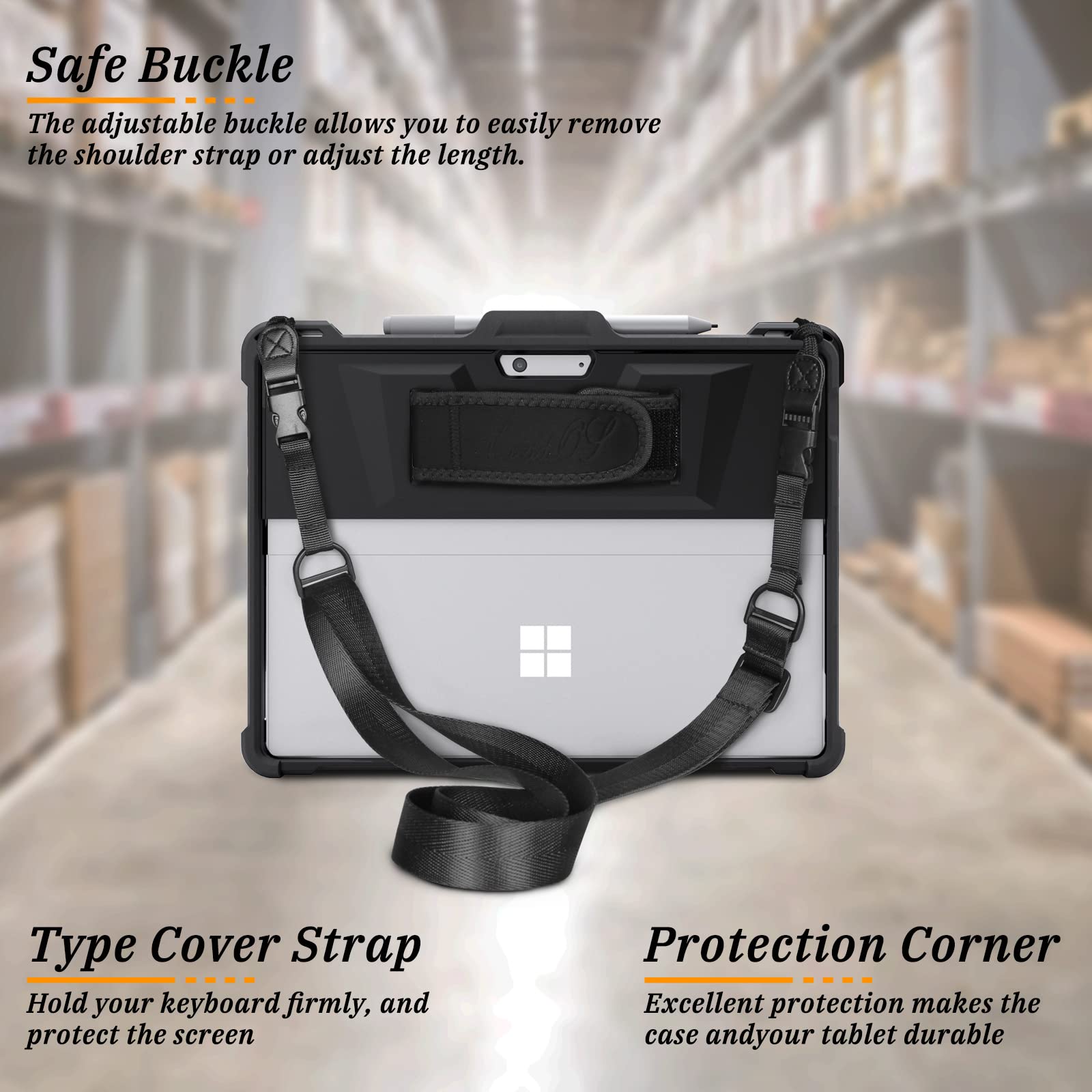 Maiddos Microsoft Surface Pro 11/10/9 Case with Hand & Shoulder Strap, Pen Holder, Compatible with Type Cover Keyboard Rugged Protective Cover