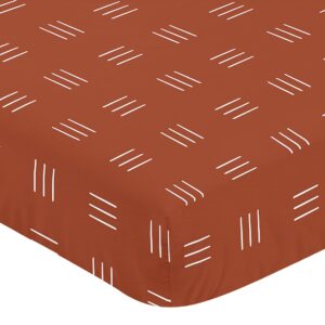 Sweet Jojo Designs Rust and White Boho Mudcloth Boy or Girl Fitted Crib Sheet Baby or Toddler Bed Nursery - Orange Bohemian Woodland Tribal Southwest Mud Cloth Hatch Gender Neutral Triple Line