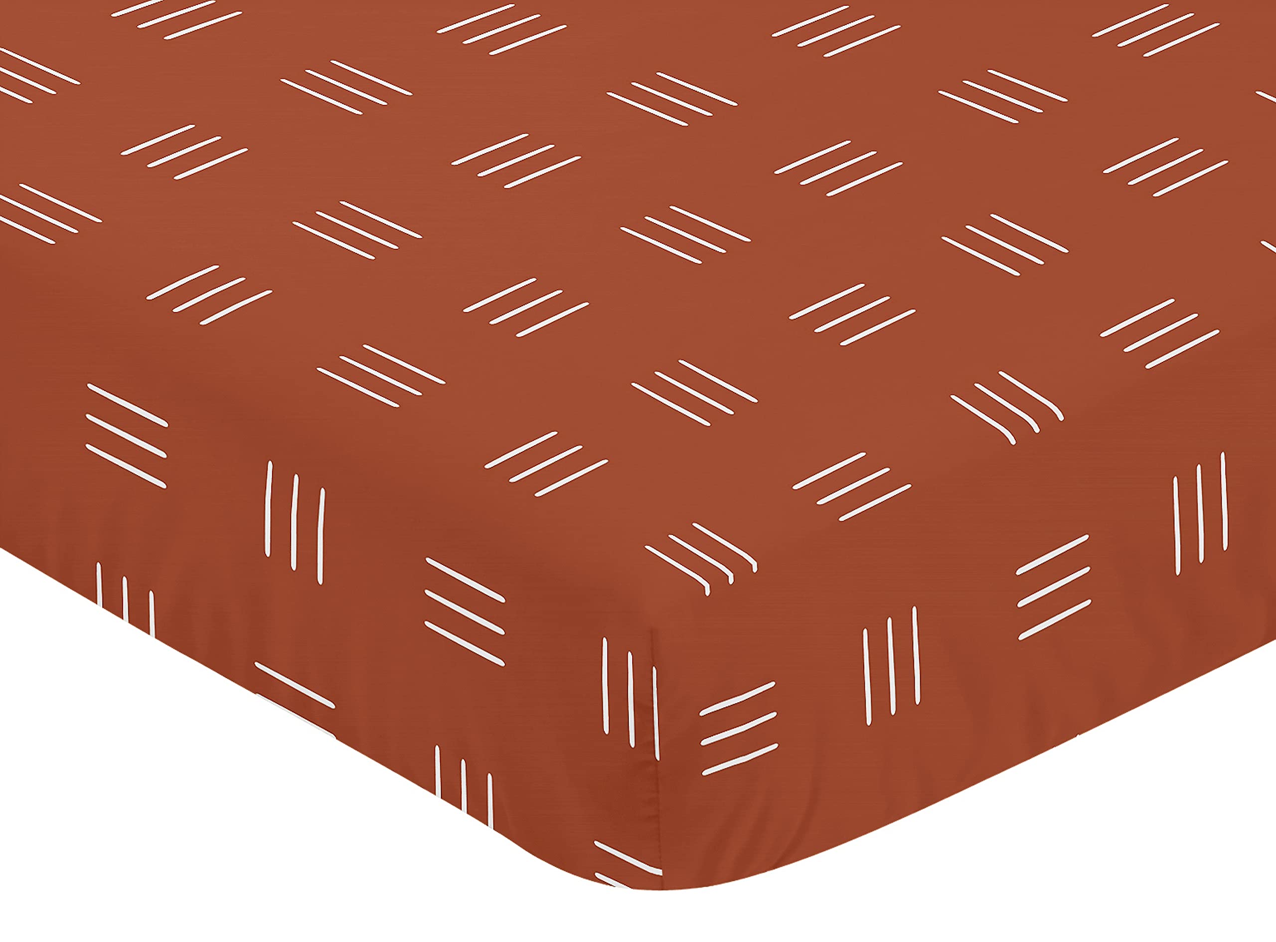 Sweet Jojo Designs Rust and White Boho Mudcloth Boy or Girl Fitted Crib Sheet Baby or Toddler Bed Nursery - Orange Bohemian Woodland Tribal Southwest Mud Cloth Hatch Gender Neutral Triple Line