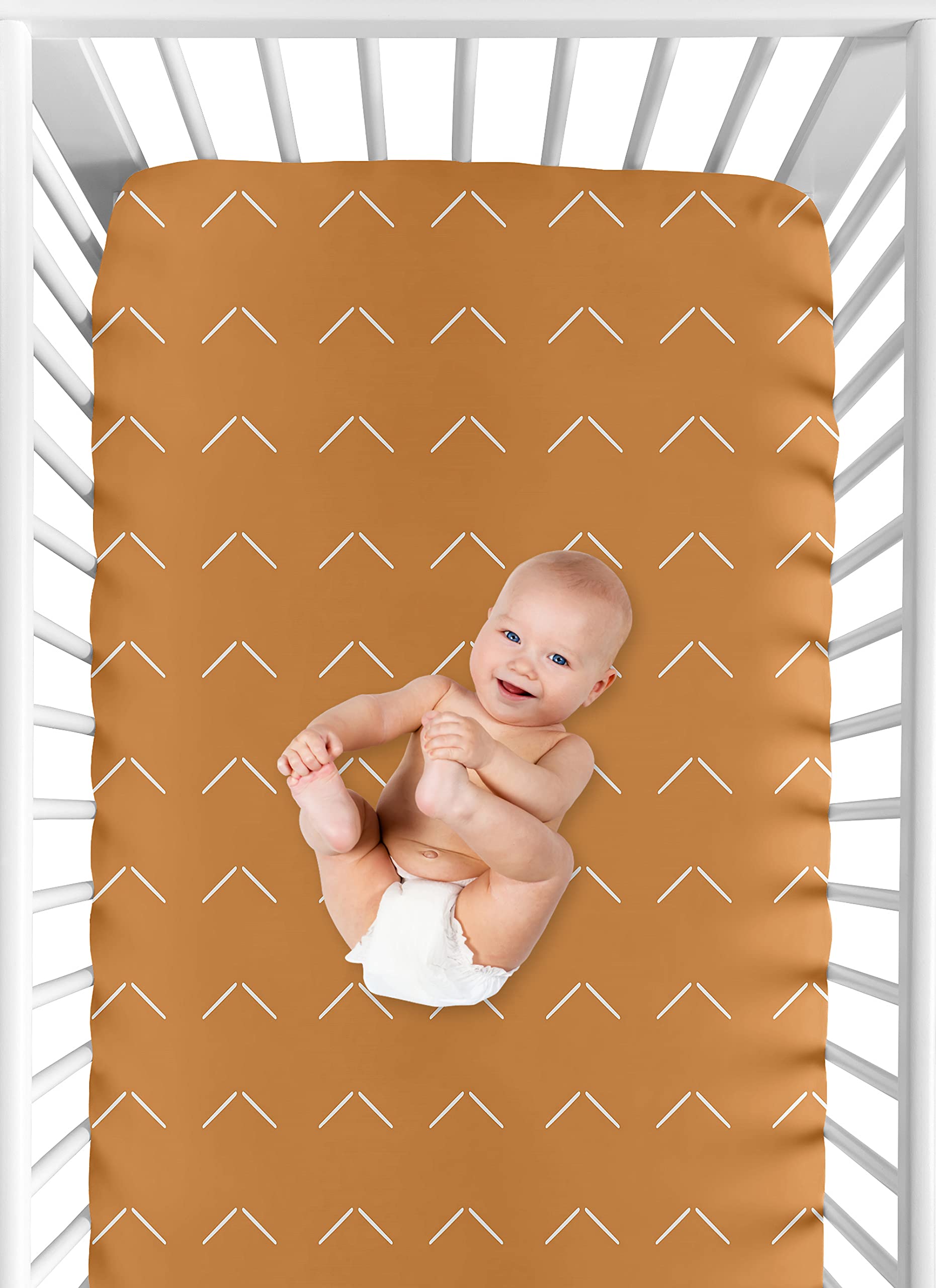 Sweet Jojo Designs Pumpkin Boho Arrow Boy or Girl Fitted Crib Sheet Baby or Toddler Bed Nursery - Orange and White Bohemian Tribal Southwest Chevron Geometric Herringbone Woodland Gender Neutral