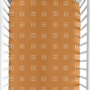 Sweet Jojo Designs Pumpkin Boho Mudcloth Boy or Girl Fitted Crib Sheet Baby or Toddler Bed Nursery - Orange and White Bohemian Woodland Tribal Southwest Mud Cloth Hatch Gender Neutral Triple Line