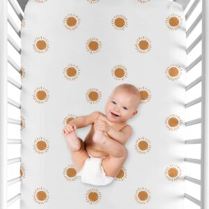 Sweet Jojo Designs White and Orange Boho Sun Boy or Girl Fitted Crib Sheet Baby or Toddler Bed Nursery - Pumpkin Bohemian Celestial Sky Desert Sunshine Outdoors Nature Gender Neutral