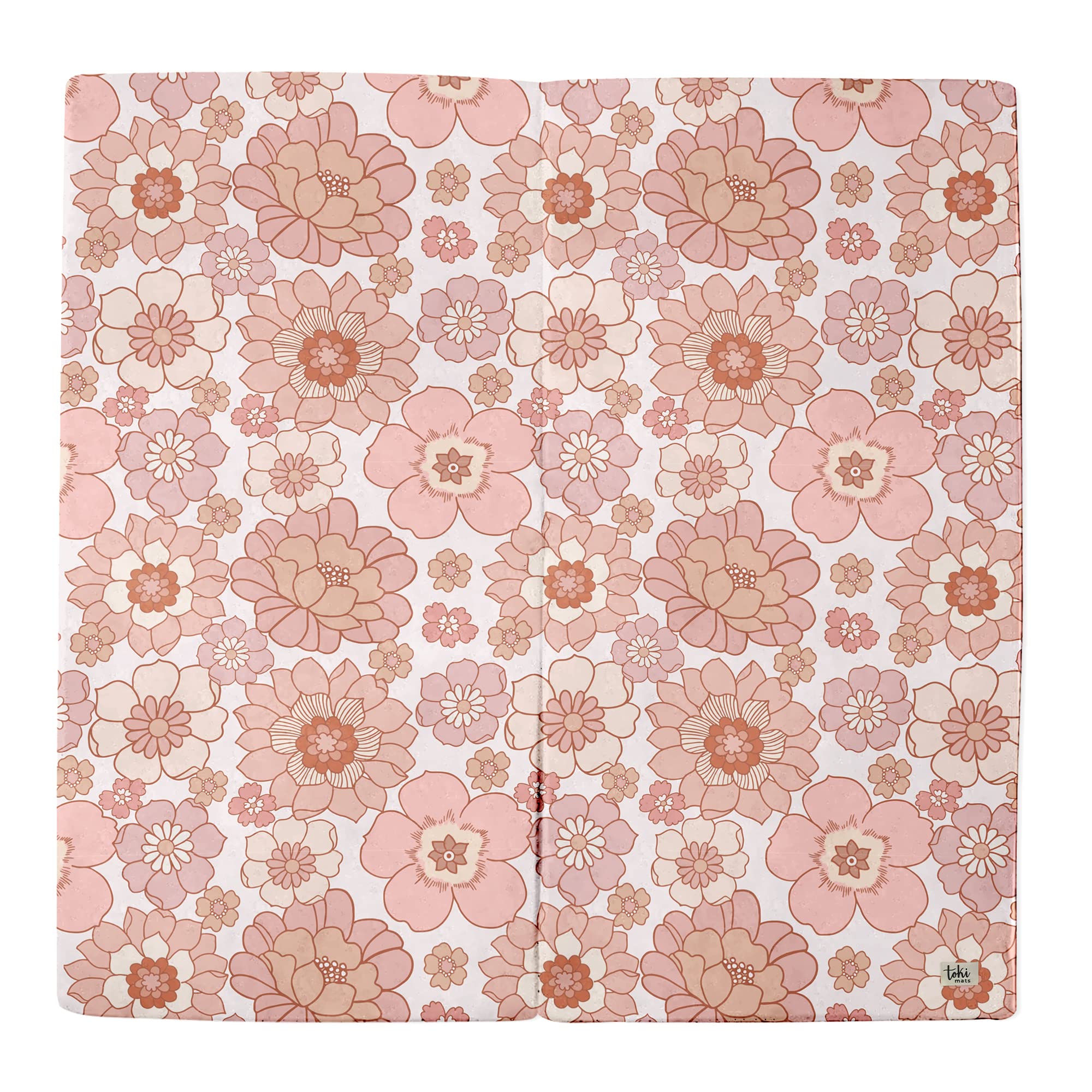 Toki Mats | Waterproof Cover Included Organic Play Mat 40 Inches x 40 Inches | Blooms | Padded Play Mat with Included Cotton Removable Washable Cover