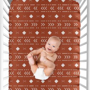 Sweet Jojo Designs Rust White Boho Tribal Mudcloth Boy or Girl Fitted Crib Sheet Baby or Toddler Bed Nursery - Orange Woodland Bohemian Southwest Geometric Arrow Gender Neutral Aztec Mud Cloth